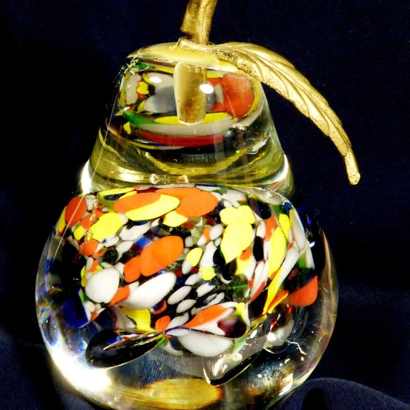 handcrafted | Accents | Vtg Art Clear Speckled Glass Pear Brass Stem ...